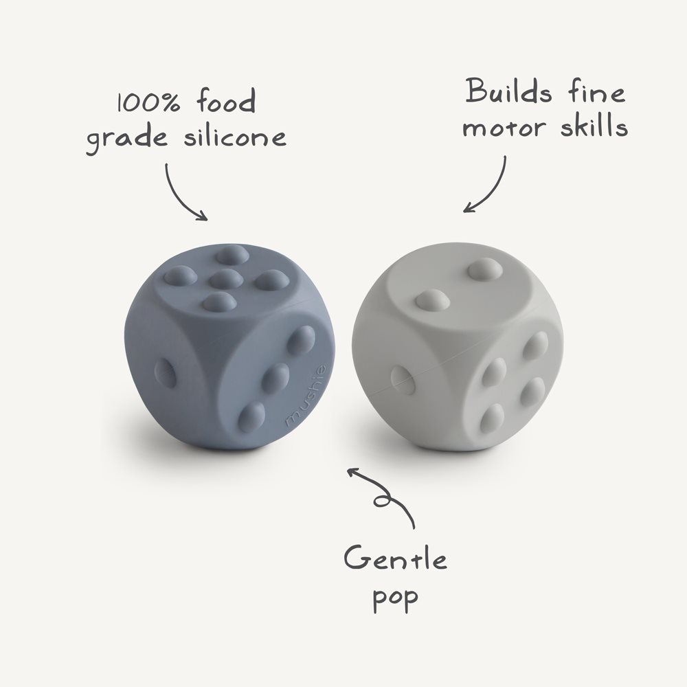 Mushie Dice Press Toy 2-pack - Cambridge Blue/Shifting Sands