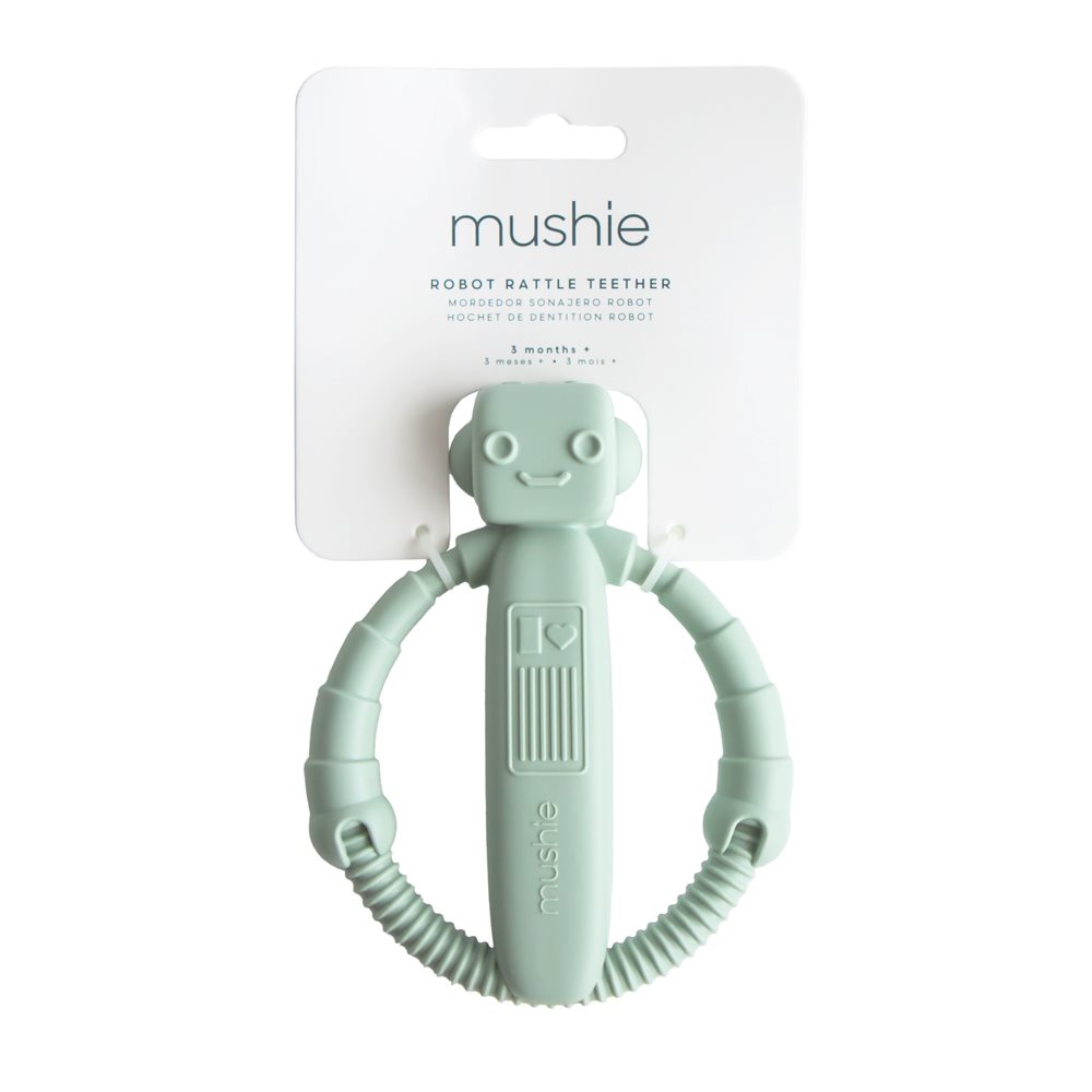 Mushie Robot Rattle Teether - Cambridge Blue