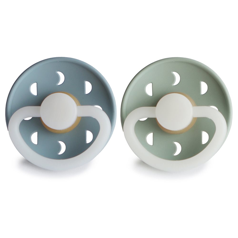 FRIGG Moon Phase - Round Latex 2-Pack Pacifiers - Stone Blue Night/Sage ...